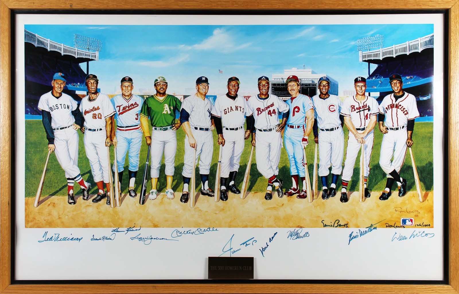 500 HR Club (12) Aaron, Williams, Mantle +9 Signed & Framed 23.5x38 ...