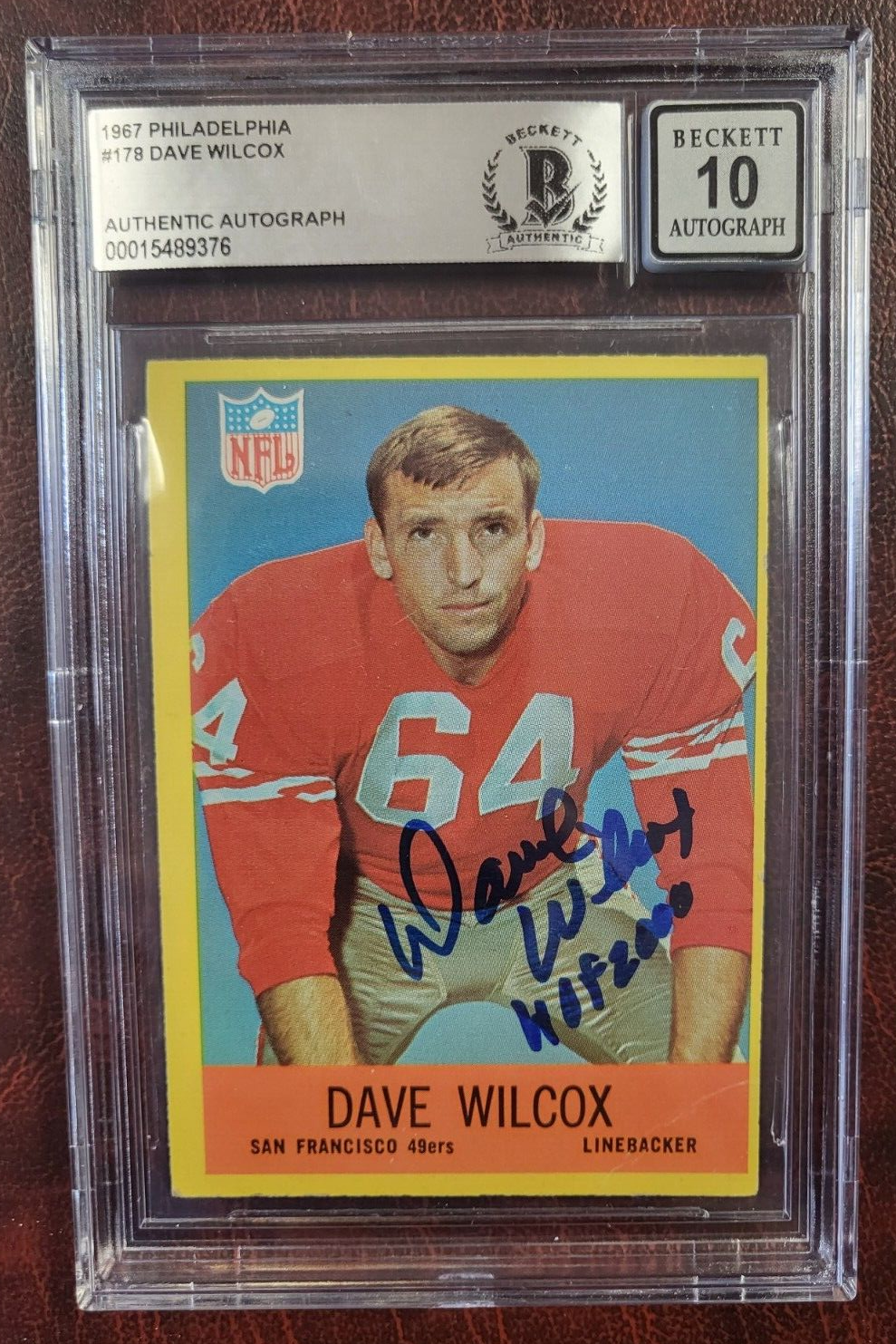 1967 PHILADELPHIA DAVE WILCOX 49ERS SIGNED AUTOGRAPH #178 CARD BECKETT ...