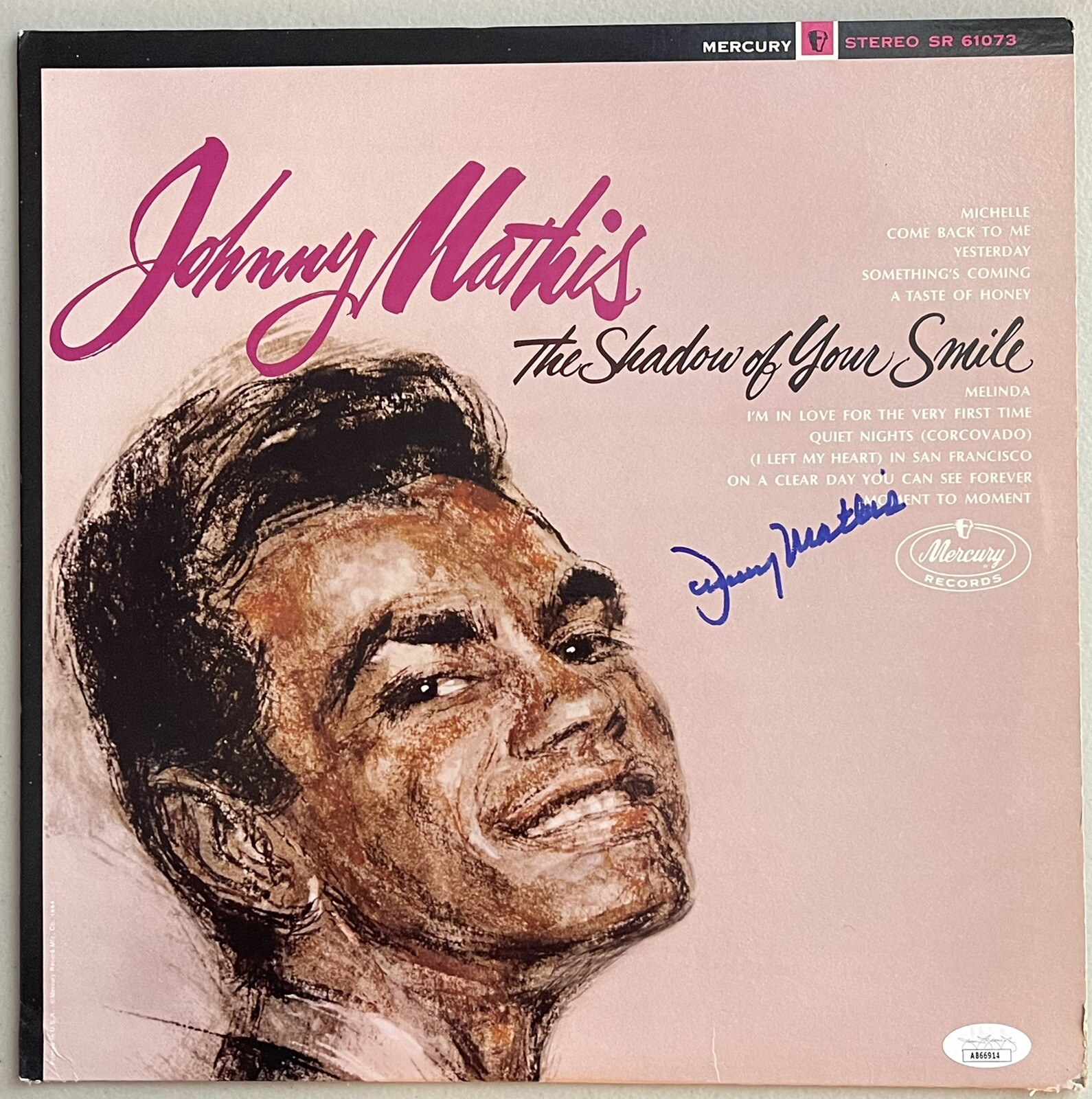 Johnny Mathis Signed Autographed Vinyl Record Album The Shadow Of Your ...