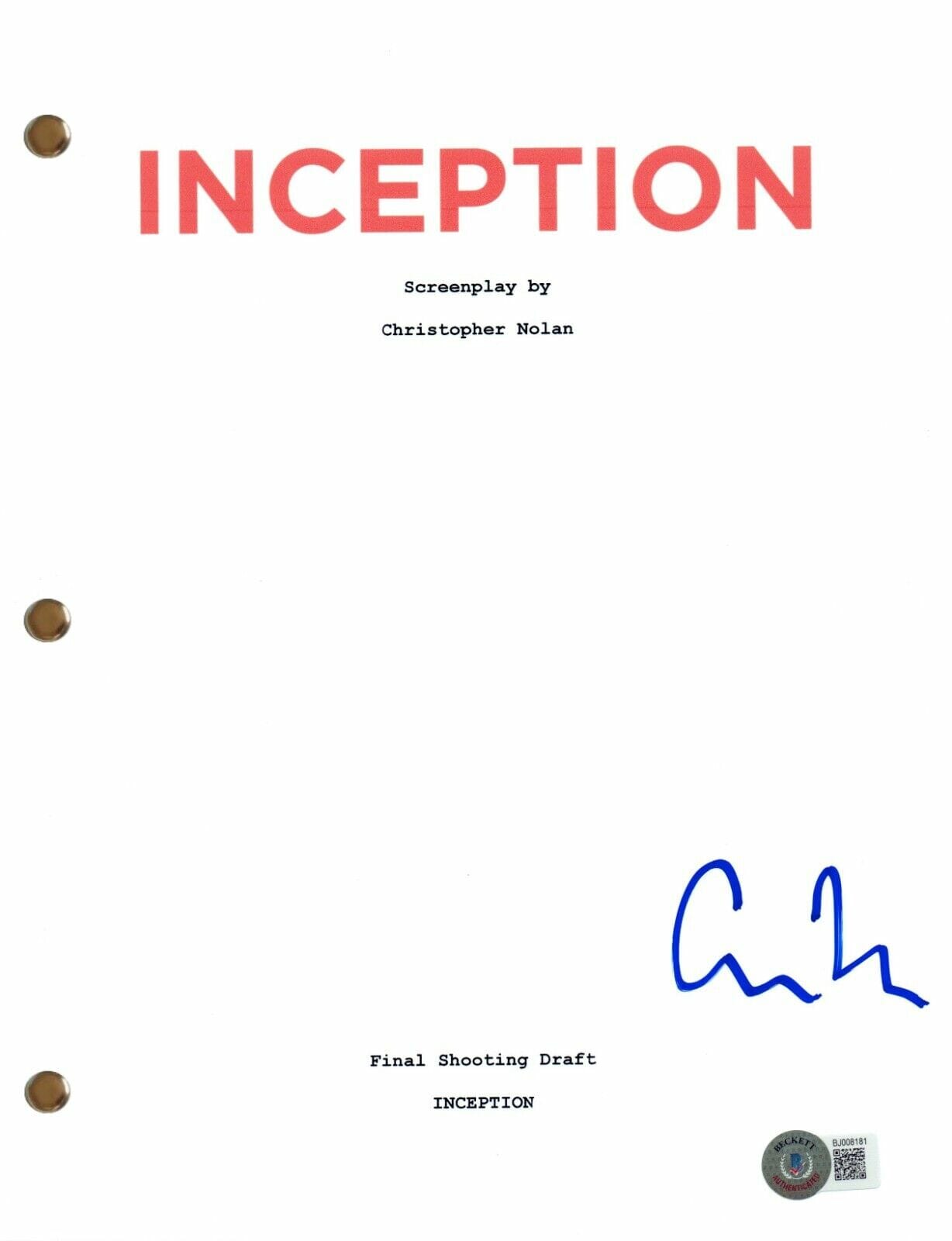 Christopher Nolan Signed Autograph Inception Movie Script Screenplay ...