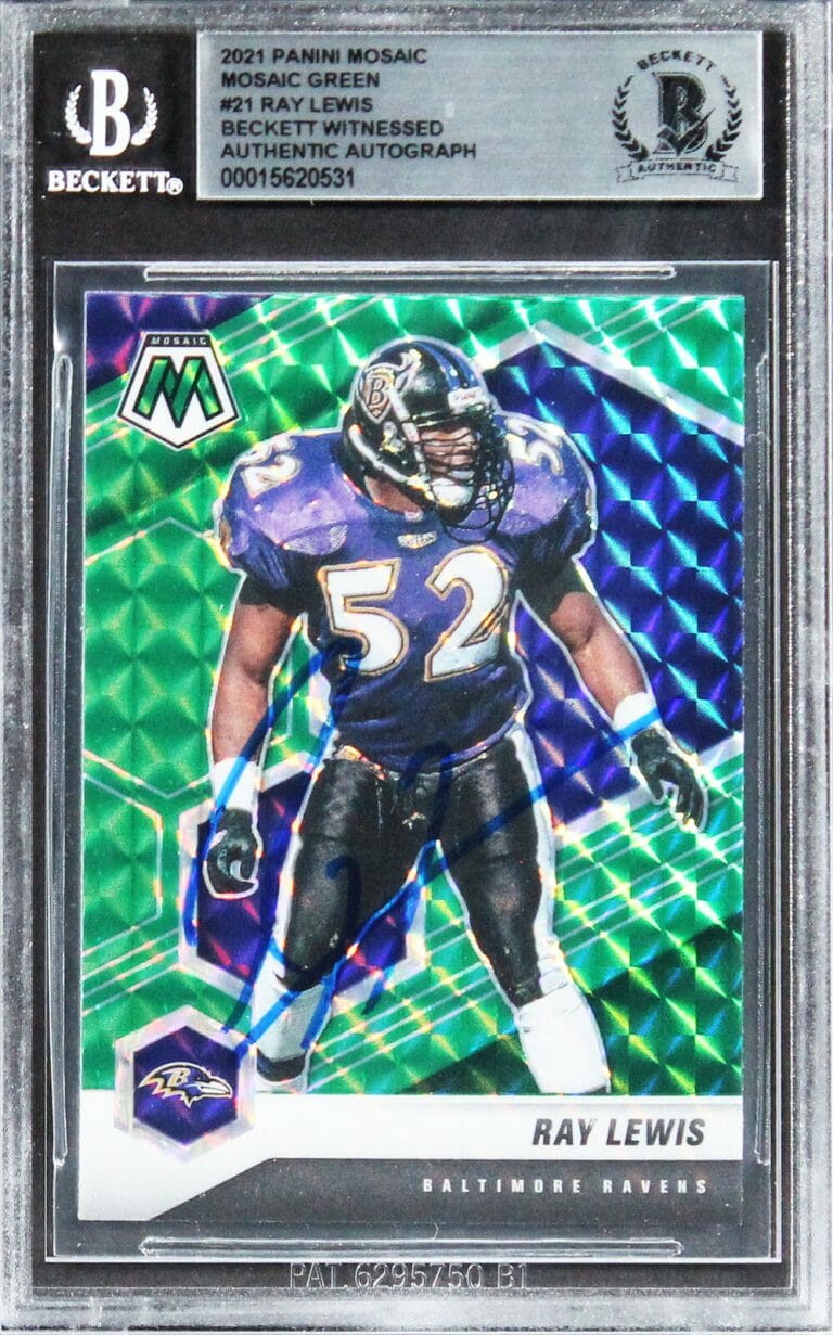 Ravens Ray Lewis Authentic Signed 2021 Panini Mosaic Green #21 Card BAS ...
