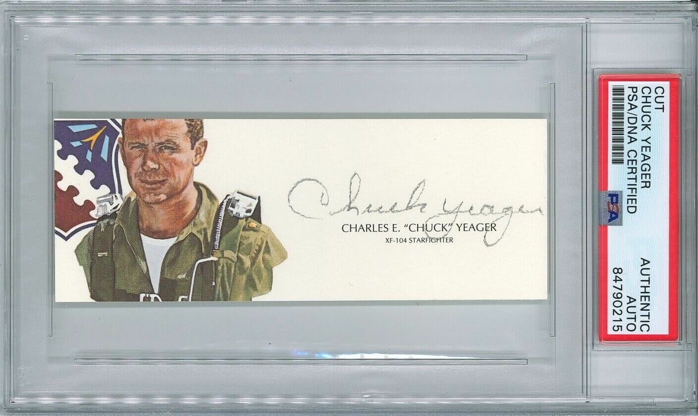 CHUCK YEAGER SIGNED CUT SIGNATURE PSA DNA 84790215 (D) WWII ACE TEST ...
