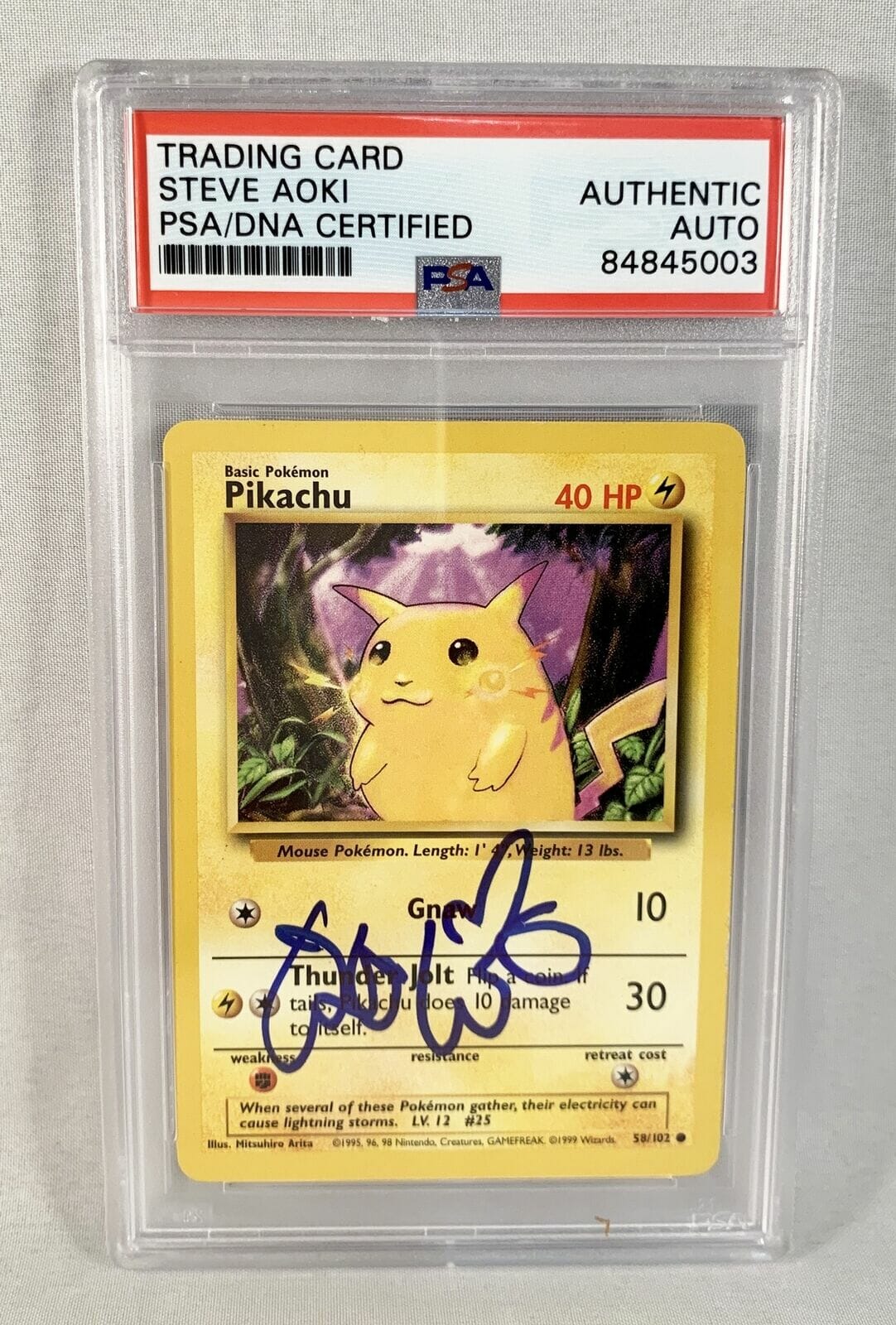 Steve Aoki Signed Pokemon Card Pikachu 58/102 1995 PSA/DNA 3 COA ...