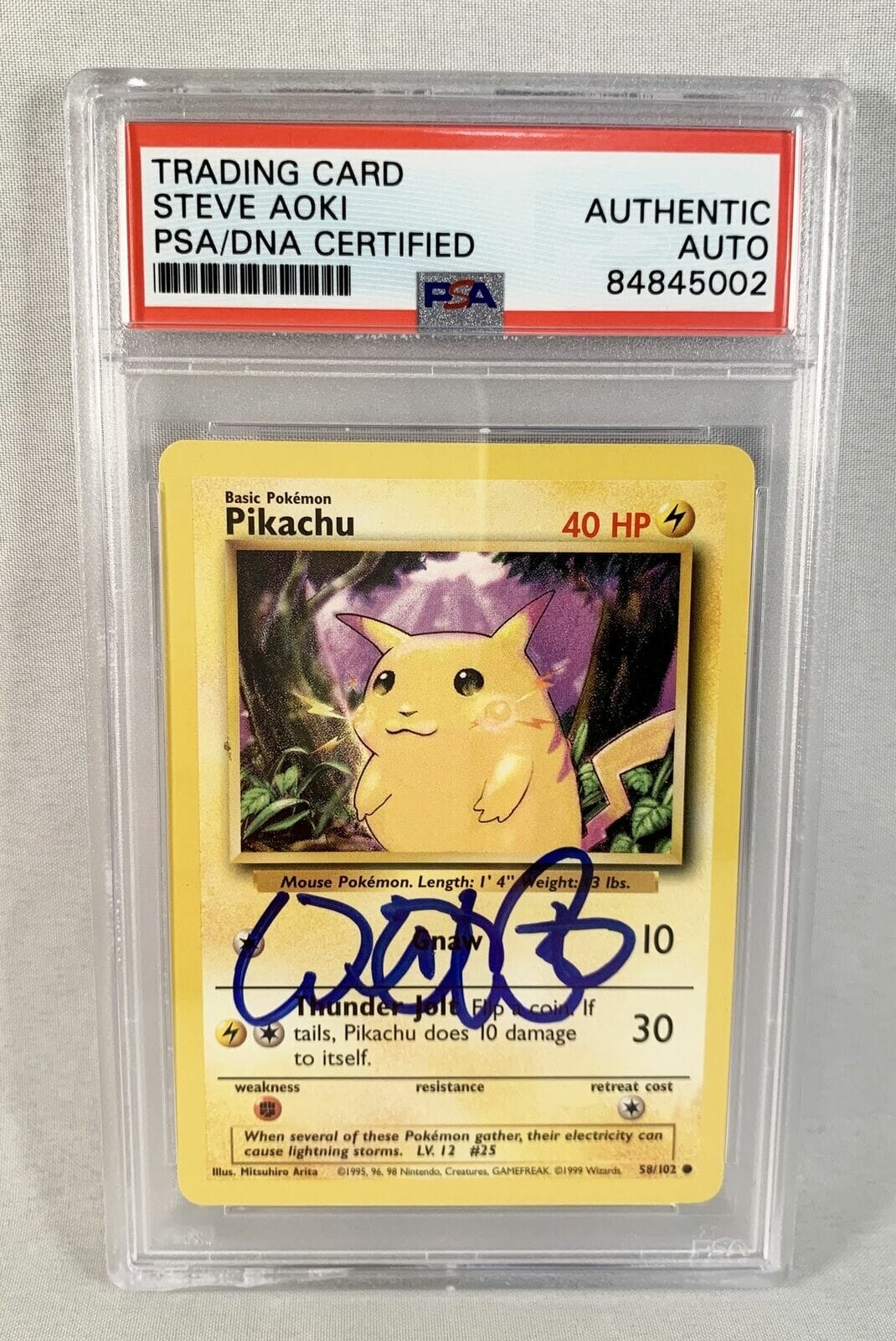 Steve Aoki Signed Pokemon Card Pikachu 58/102 1995 PSA/DNA COA ...