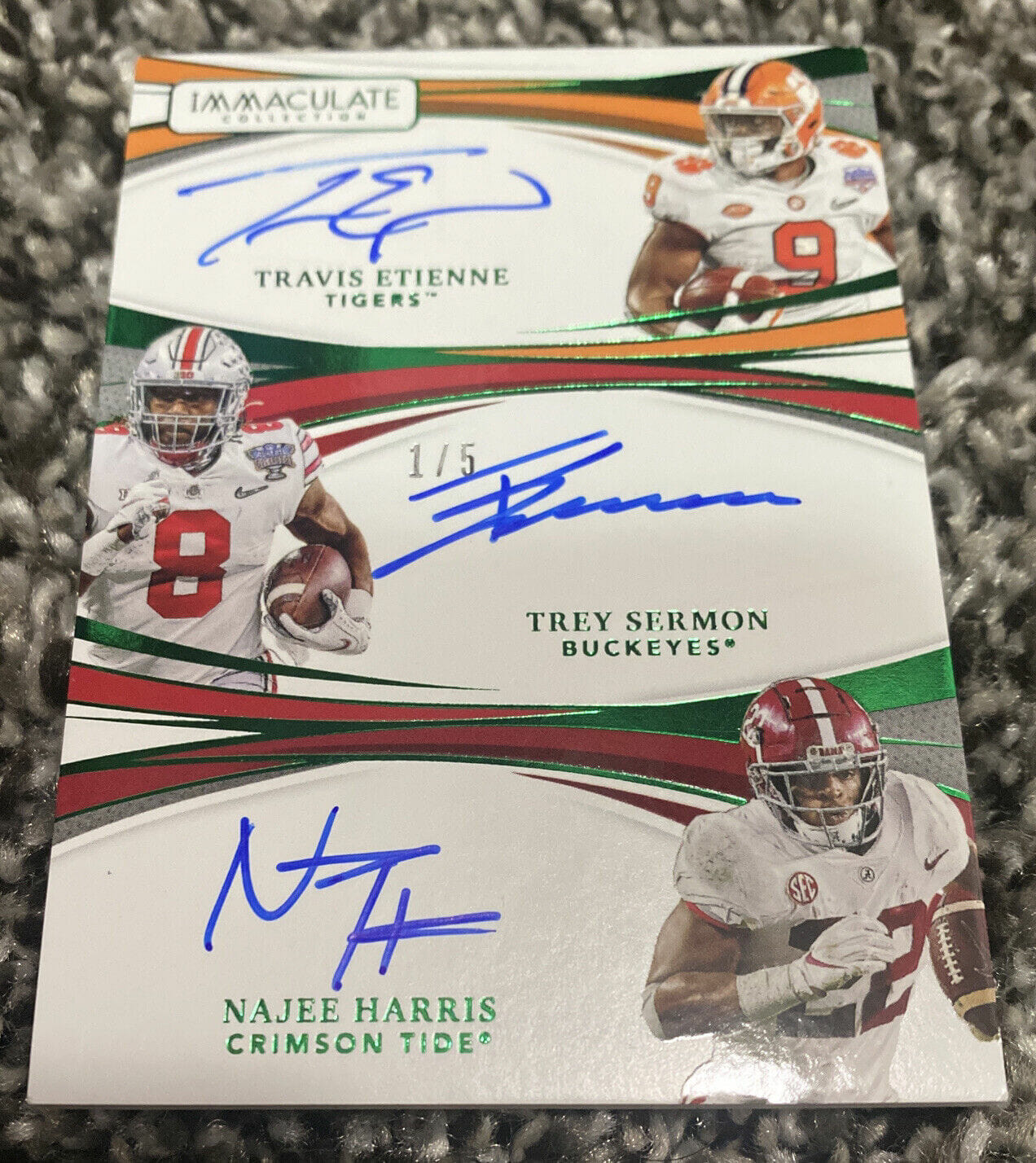 2021 Immaculate NFL Triple RC AUTO 1/5 Travis Etienne Trey Sermon Najee ...
