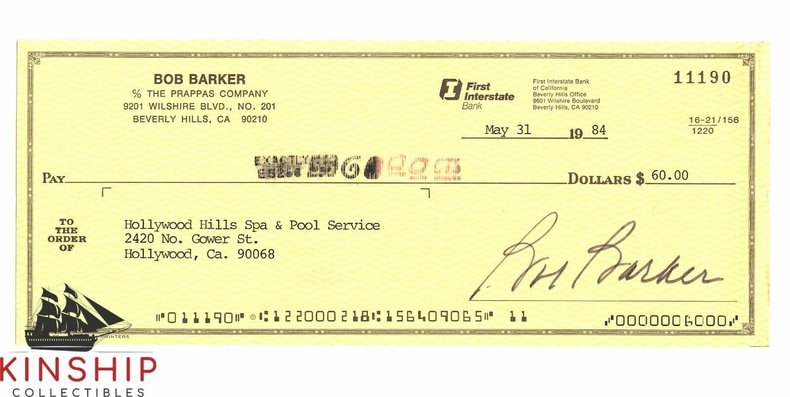 Bob Barker signed Check JSA COA The Price Is Right Rare Bold Auto Z738 ...