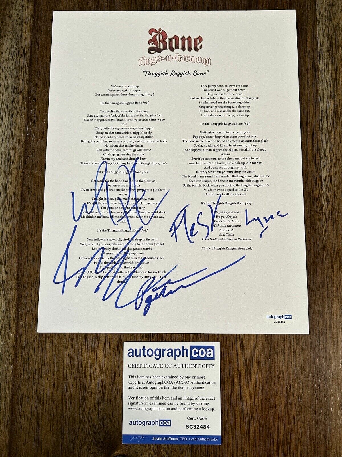 BONE THUGS N HARMONY SIGNED Lyric Sheet Krayzie Wish Layzie FLESH ...