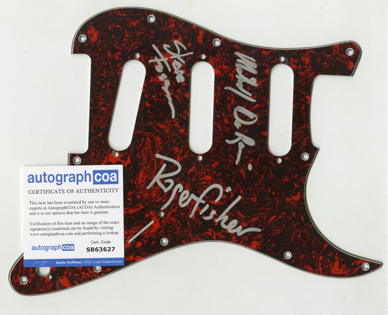 Heart Signed Pick Guard Roger Fisher, Steve Fossen, Michael DeRosier ...