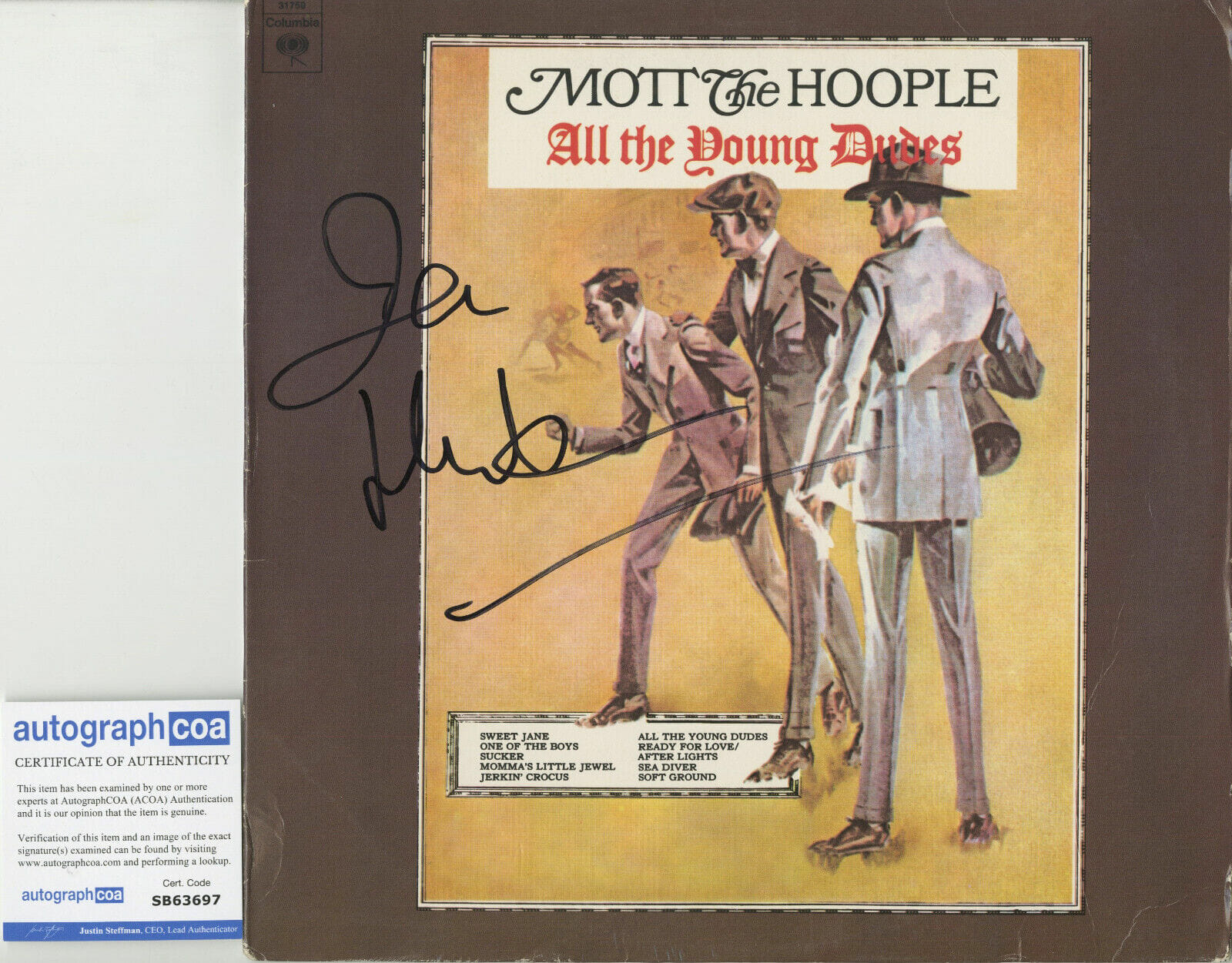 Ian Hunter Mott The Hoople, All The Young Dudes Vinyl Record Autographed ACOA Opens in a new ...