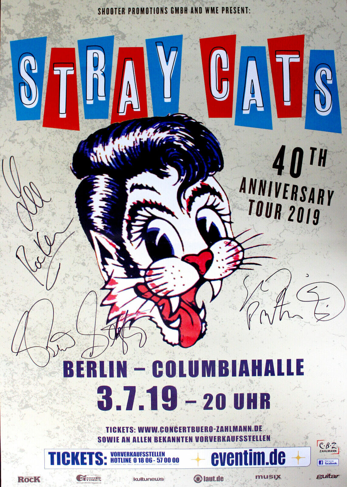 Stray Cats 2019 German Concert Poster (Berlin) SIGNED Brian, Lee Slim ...