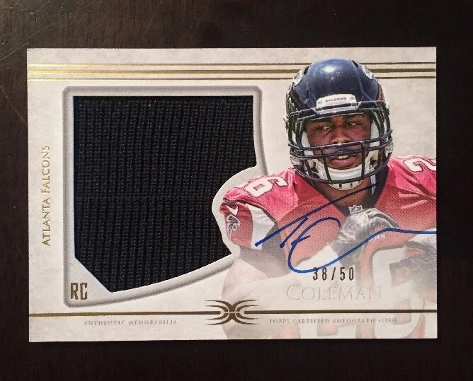 Tevin Coleman Falcons 2015 Topps Definitive Jumbo Rookie Patch AUTO RC ...