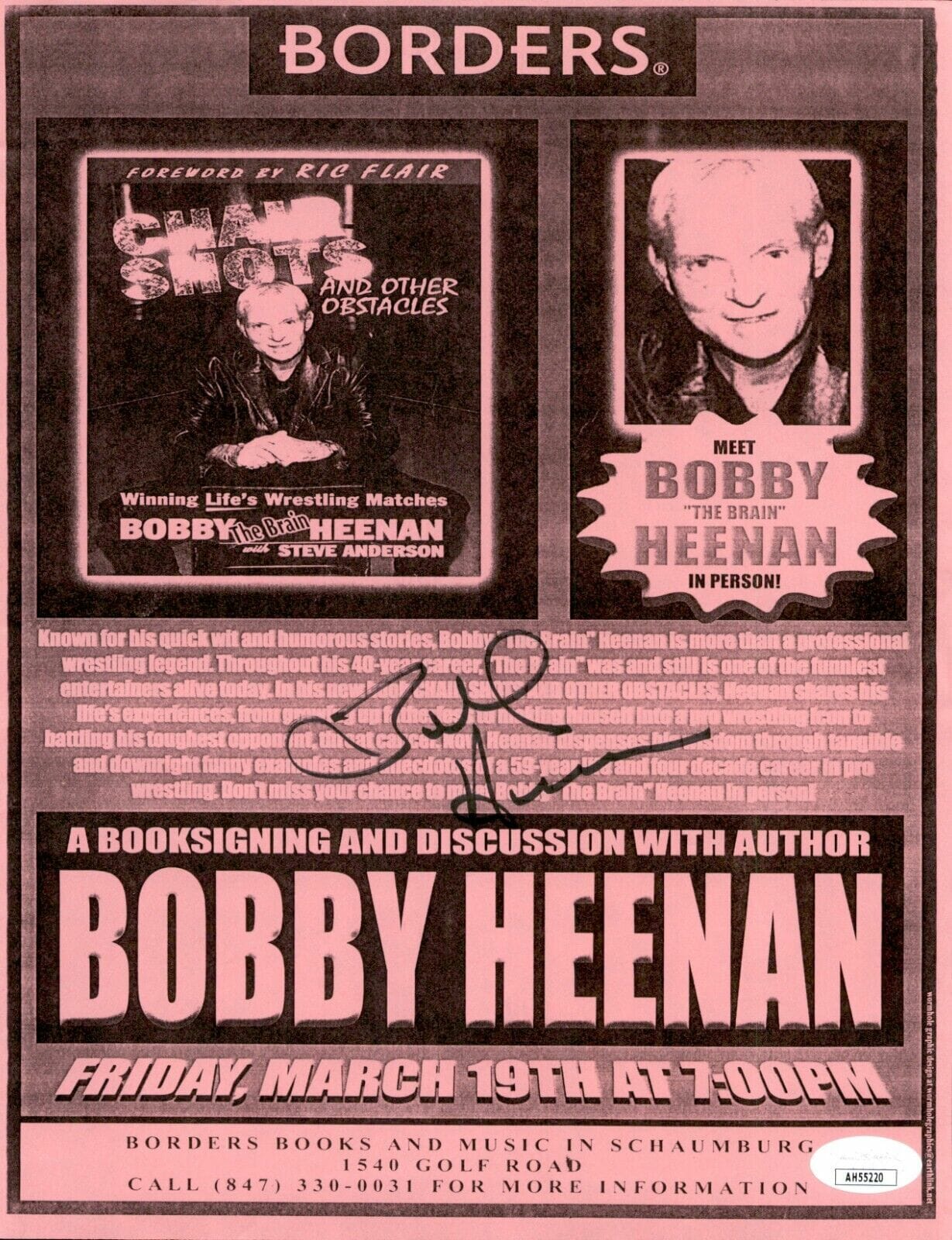 Bobby "The Brain" Heenan Signed WCW 8.5x11 Signing Flyer #1 JSA COA WWE ...