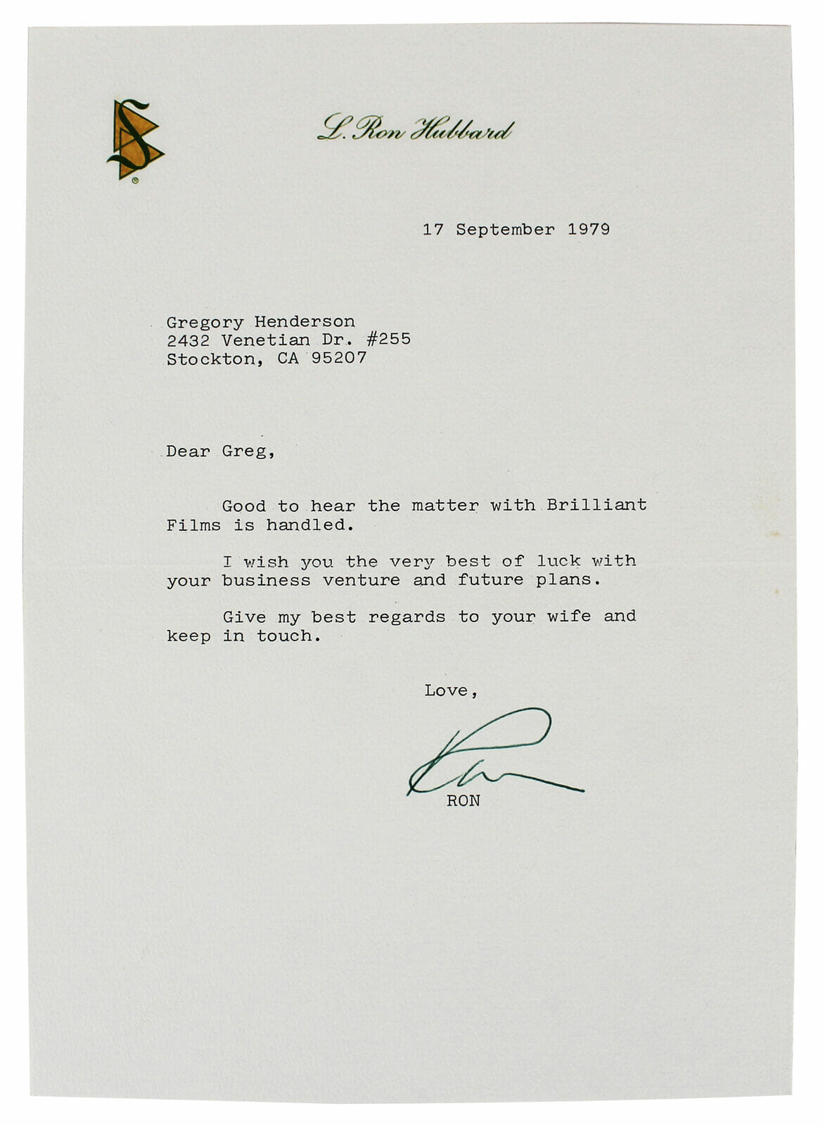 L. Ron Hubbard Scientology Signed 7x10 1979 Letter on Personal ...