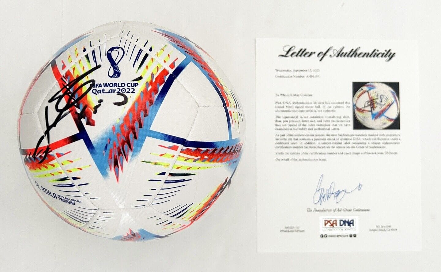 Lionel Messi Signed Authentic 2022 World Cup Soccer Ball Argentina PSA ...