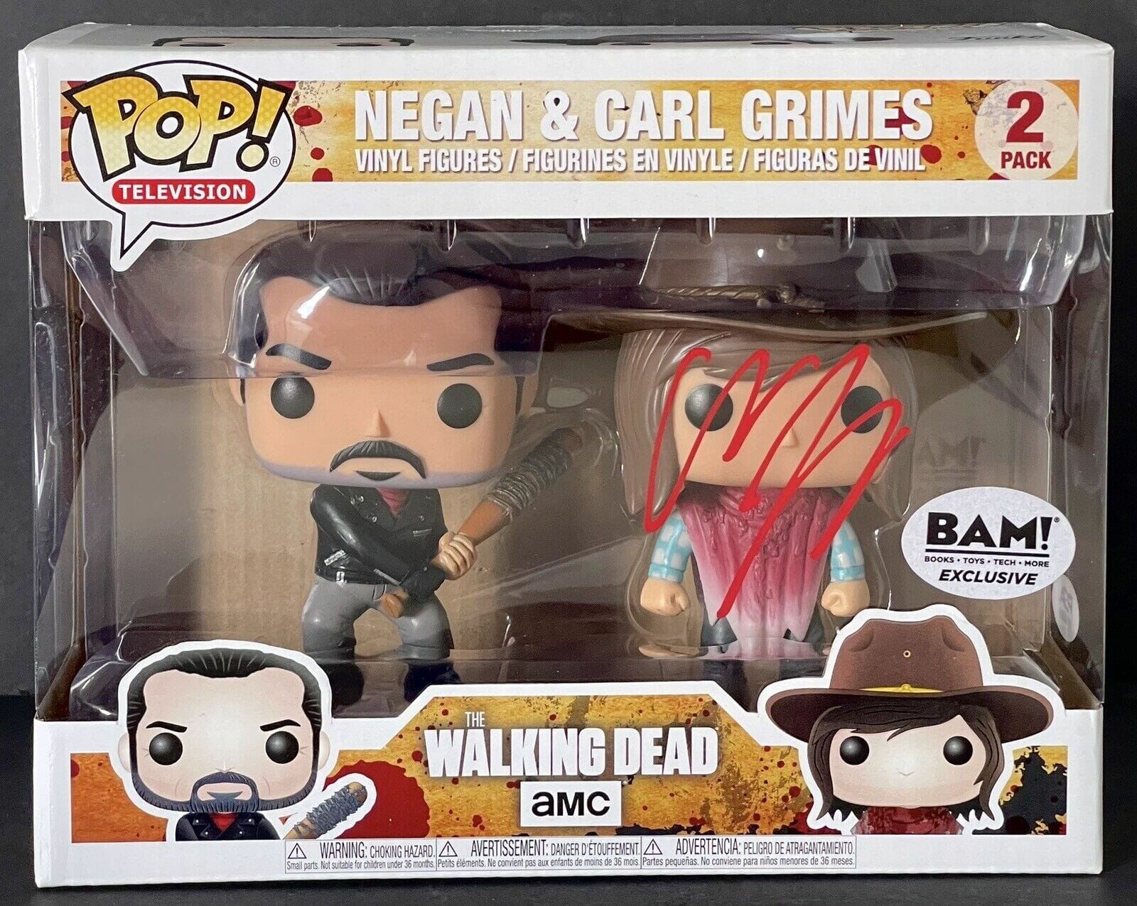 Negan & Carl Walking Dead Funko Signed By Chandler Riggs PSA/DNA ...