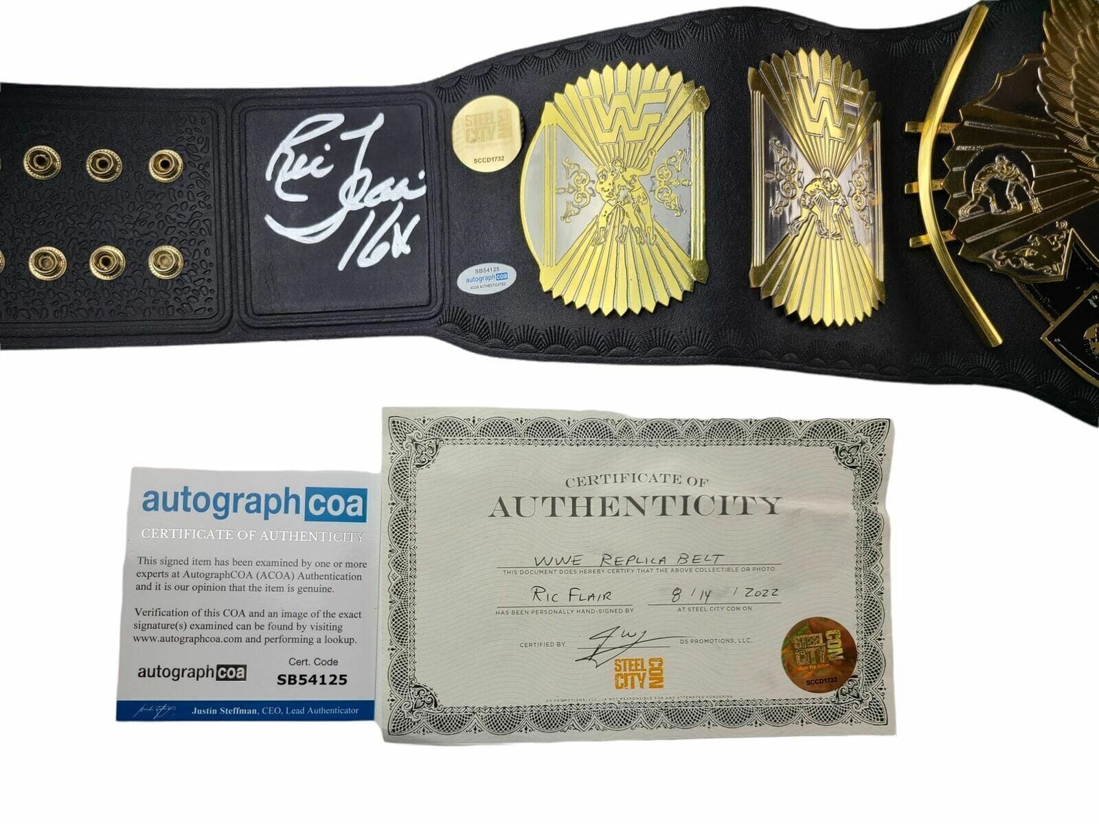 Ric Flair Autographed World Championship Winged Eagle Metal Leather ...