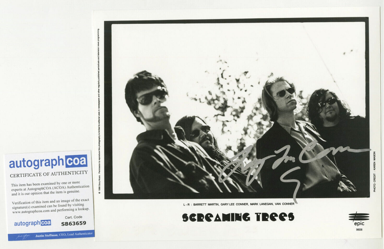 Screaming Trees Gary Lee Connor SIGNED AUTOGRAPHED 8x10 PHOTO (A) ACOA ...