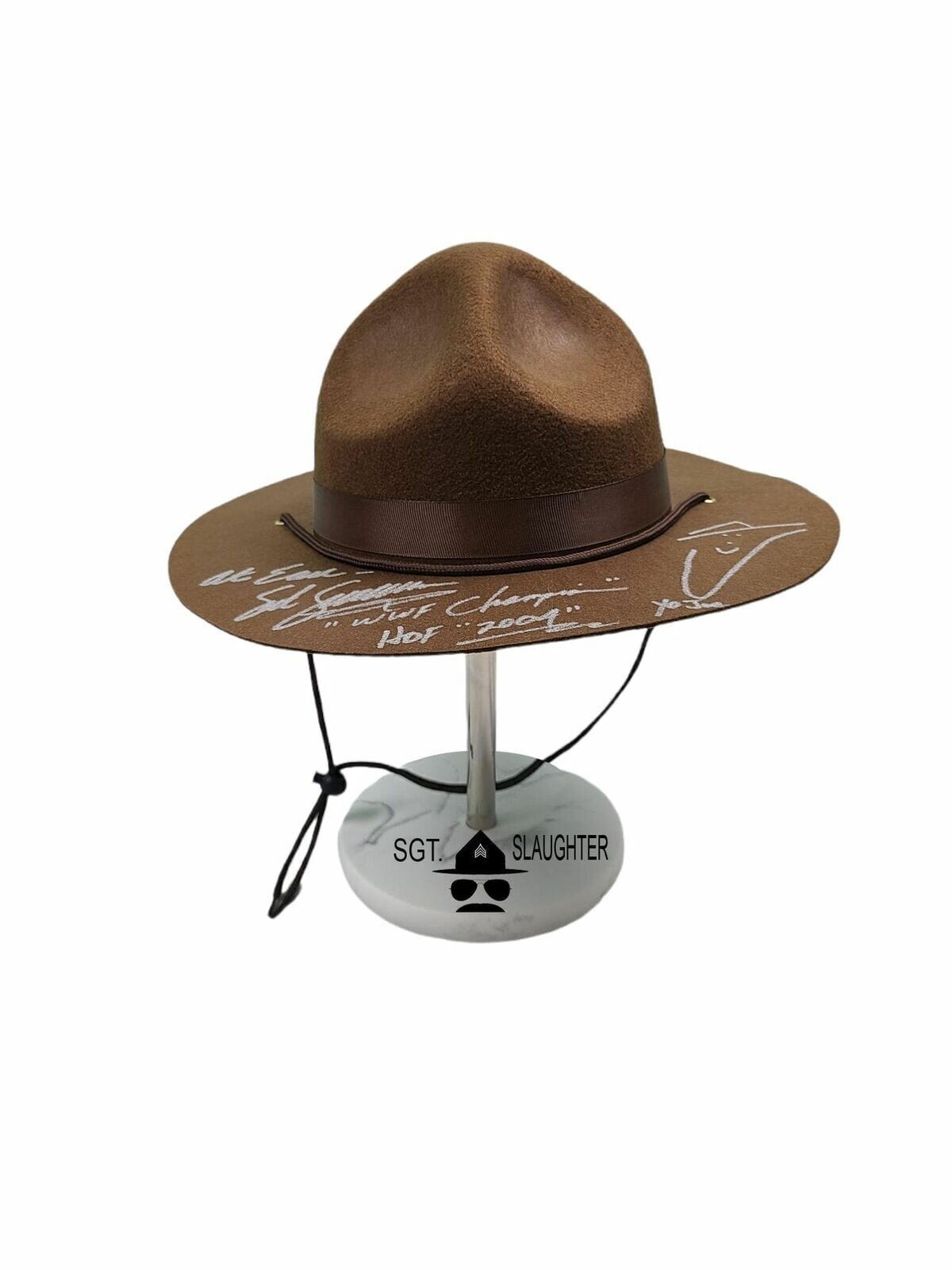 Sgt. Slaughter Signed Drill Sergeant Hat w Display Stand 4 Quotes ...