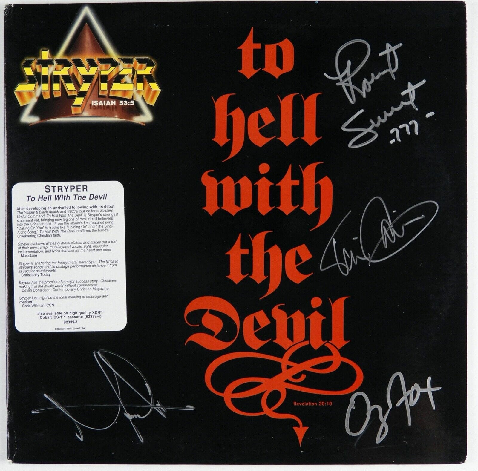 Stryper Fully Signed Autograph JSA Record Album Vinyl | Autographia