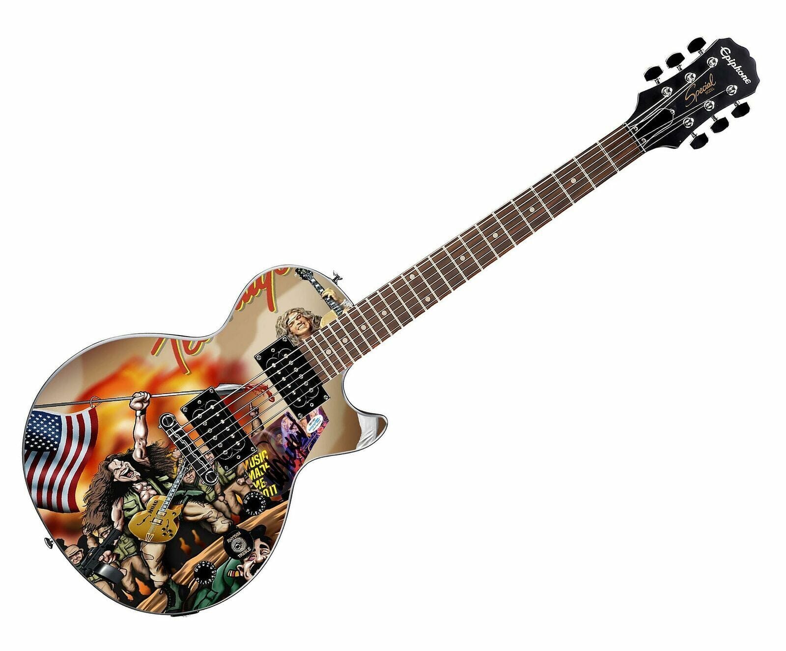 Ted Nugent USA Flag Autographed Custom Graphics Gibson Epiphone Guitar ...