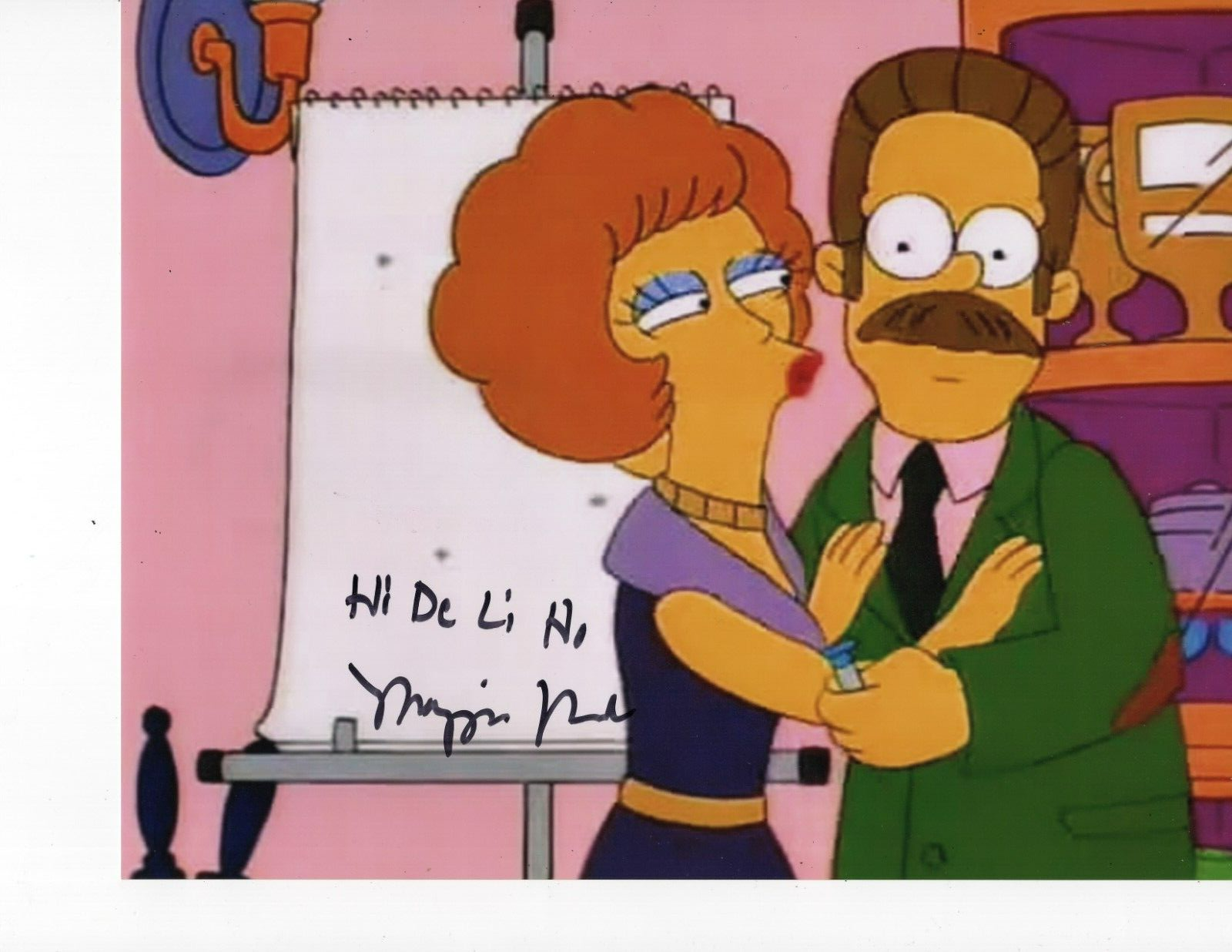 The Simpsons Maggie Roswell Signed Maude Flanders Kissing Ned 8x10 Opens In A New Window Or Tab