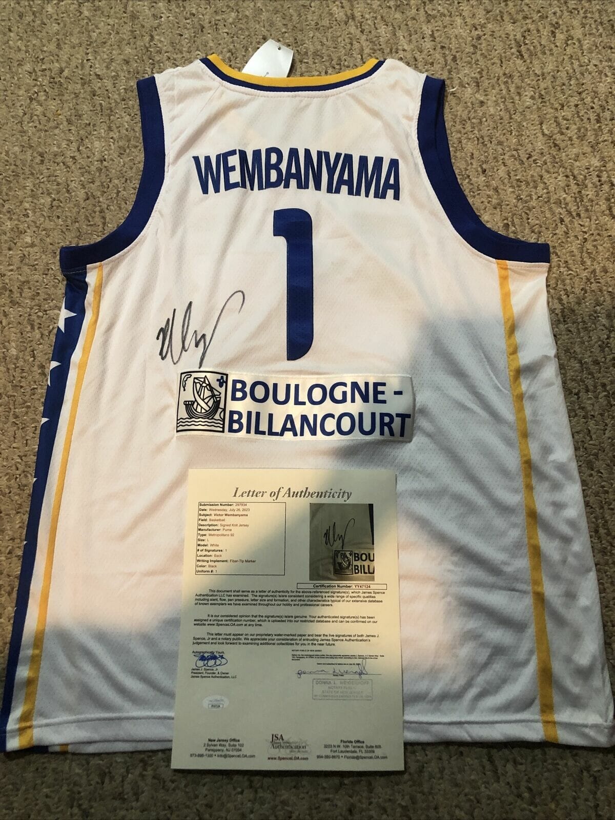 VICTOR WEMBANYAMA SIGNED AUTOGRAPH JERSEY JSA FULL LETTER COA SPURS ... VICTOR WEMBANYAMA SIGNED AUTOGRAPH JERSEY JSA FULL LETTER COA SPURS ...