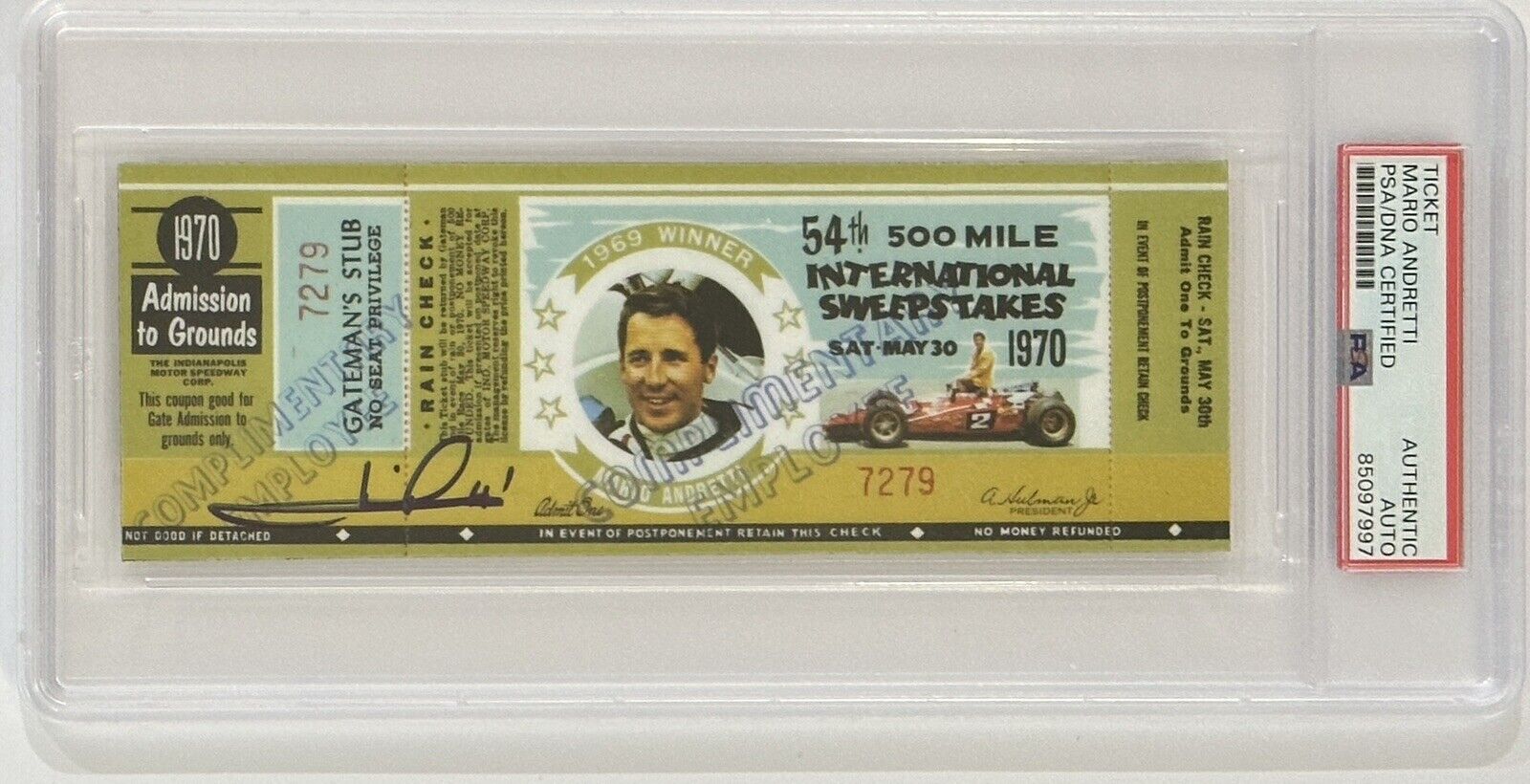 1970 Indy Indianapolis 500 Replica Ticket Signed Mario Andretti PSA DNA ...