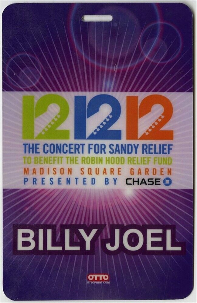 Billy Joel authentic 12/12/12 Concert Hurricane Sandy Laminated ...