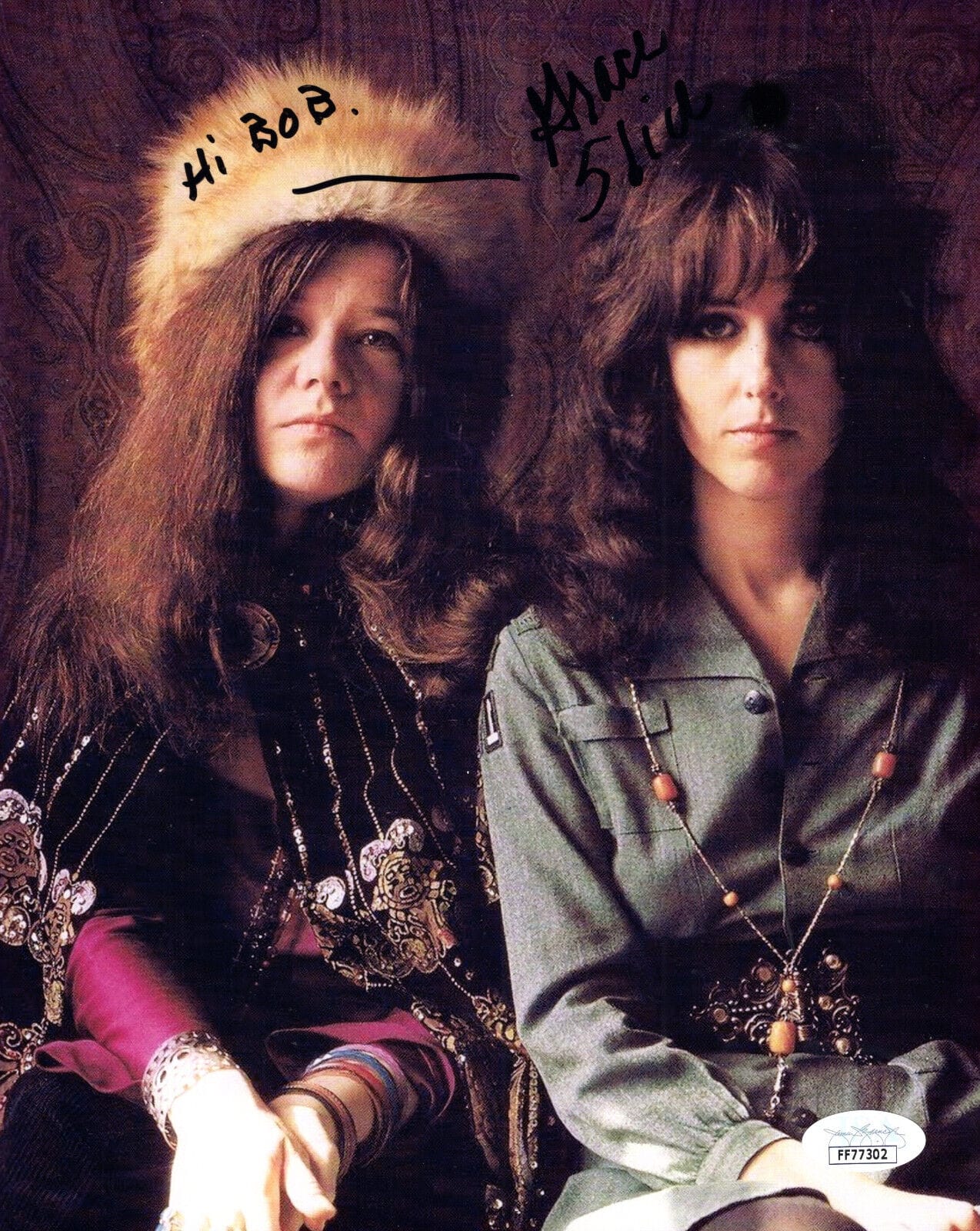 GRACE SLICK HAND SIGNED 8x10 PHOTO WITH JANIS JOPLIN TO BOB JSA Opens ...