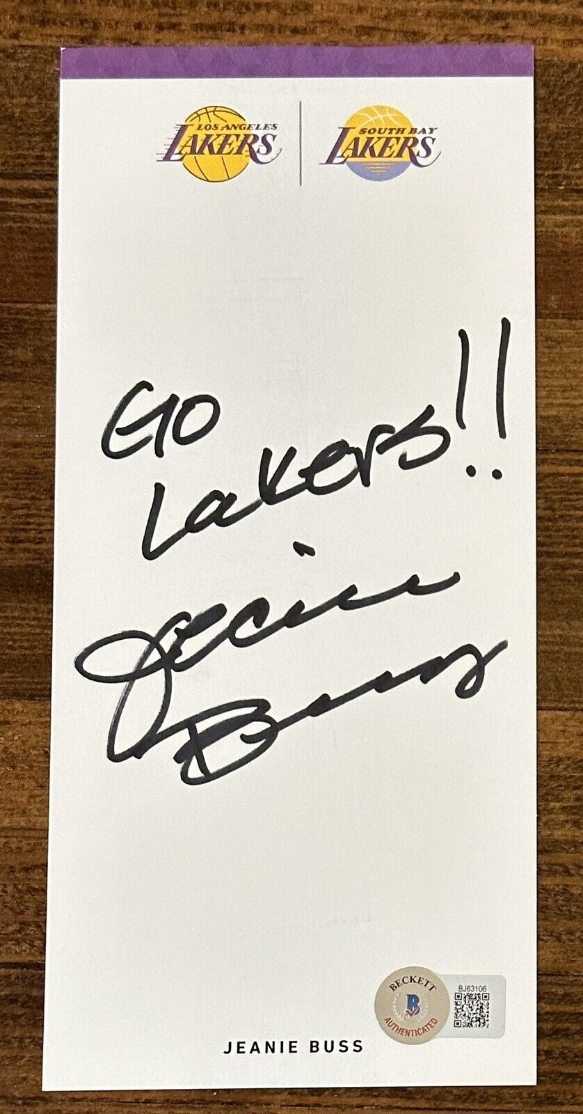 JEANIE BUSS LOS ANGELES LAKERS SIGNED CARD BECKETT BAS CERTIFIED COA ...
