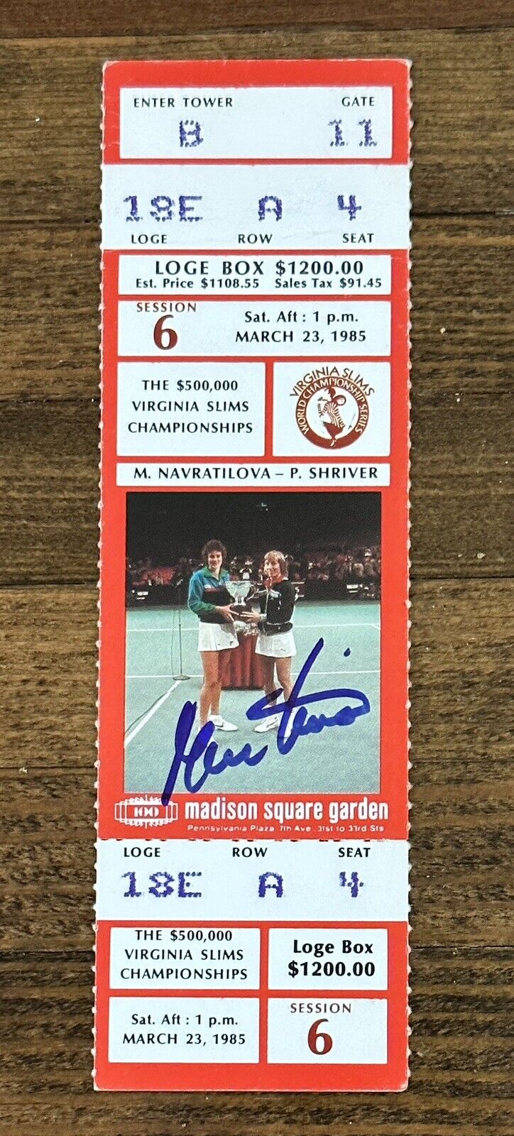 Martina Navratilova Signed MSG Championship Ticket BAS Beckett COA ...