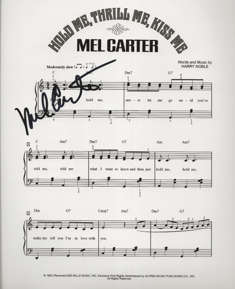 Mel Carter REAL SIGNED Hold Me Thrill Me Kiss Me Sheet Music #2 COA ...