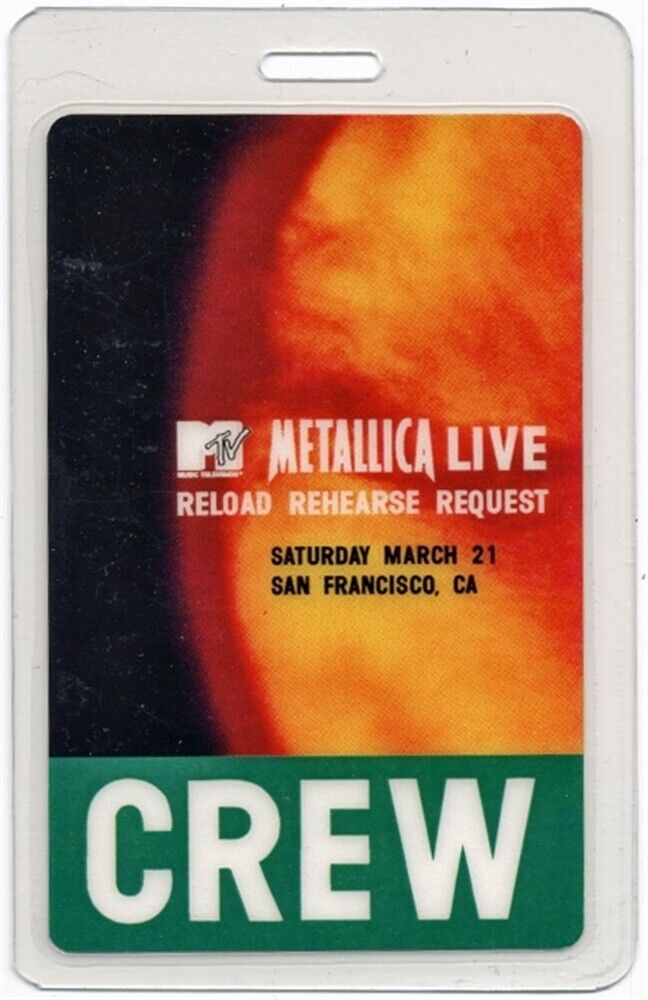 Metallica authentic 1998 Laminated Backstage Pass MTV Live Reload ...
