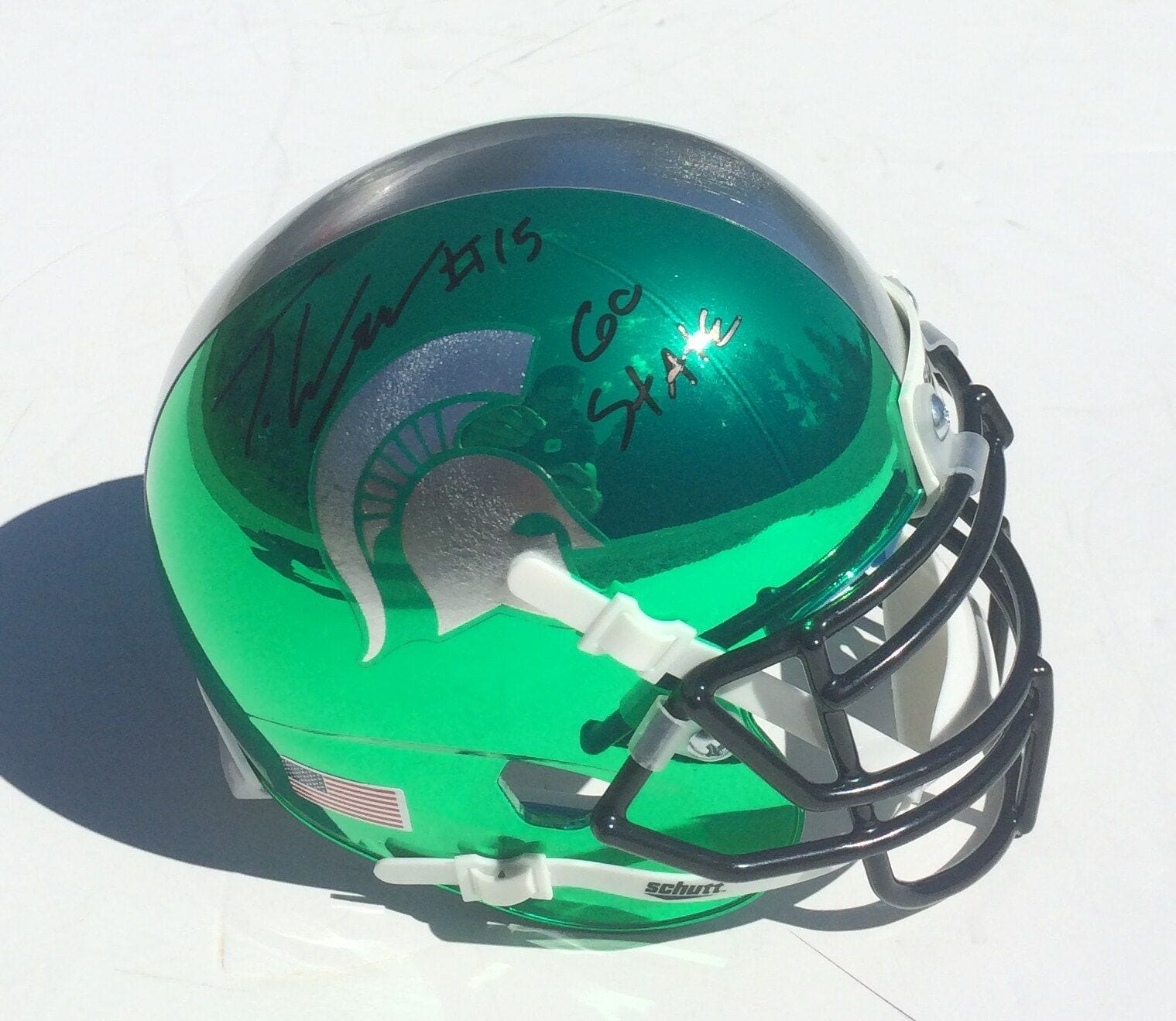 Michigan State #15 TRAE WAYNES Signed Autographed KELLY GREEN Football ...