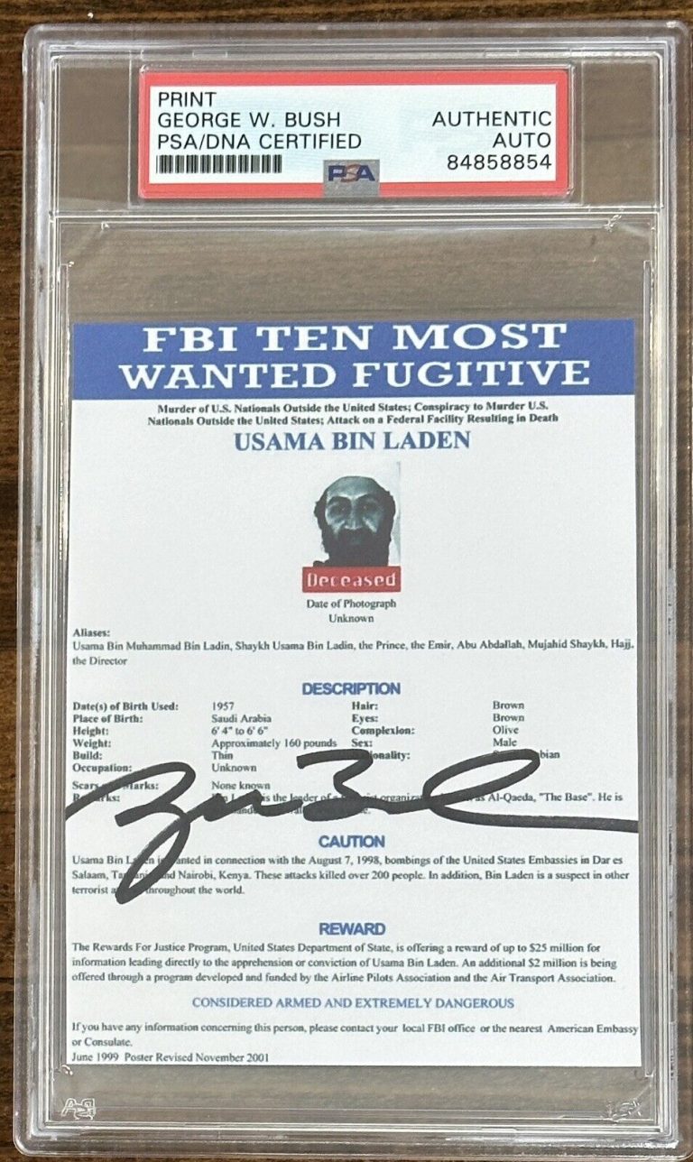 PRESIDENT GEORGE W BUSH SIGNED OSAMA BIN LADEN WANTED POSTER PSA DNA ...