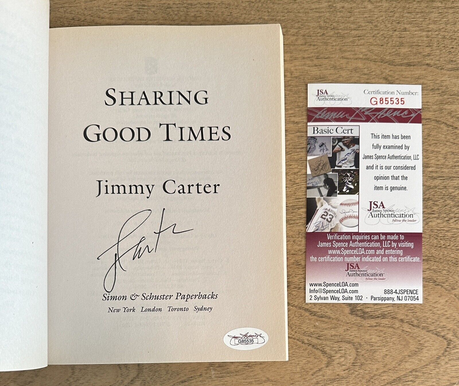 PRESIDENT JIMMY CARTER SIGNED Sharing Good Time Book JSA CERTIFIED COA ...