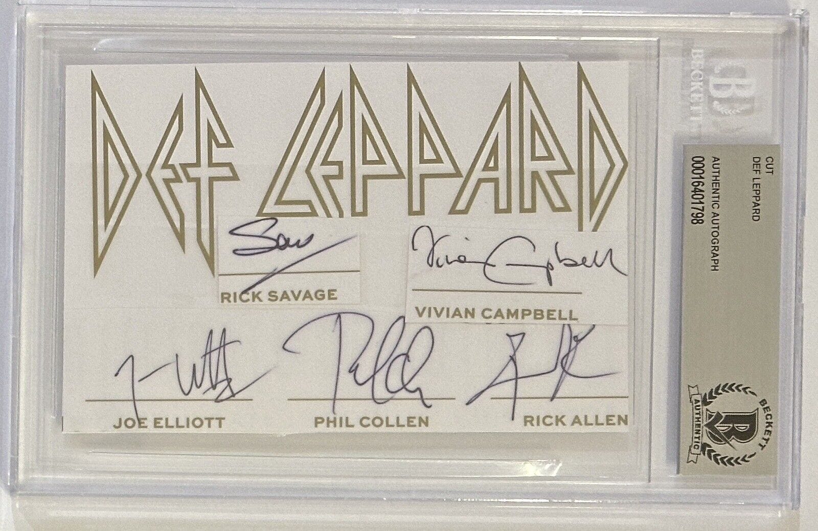 DEF LEPPARD ALL 5 BAND SIGNED AUTOGRAPHED CUT SIGNATURE BAS Beckett ...