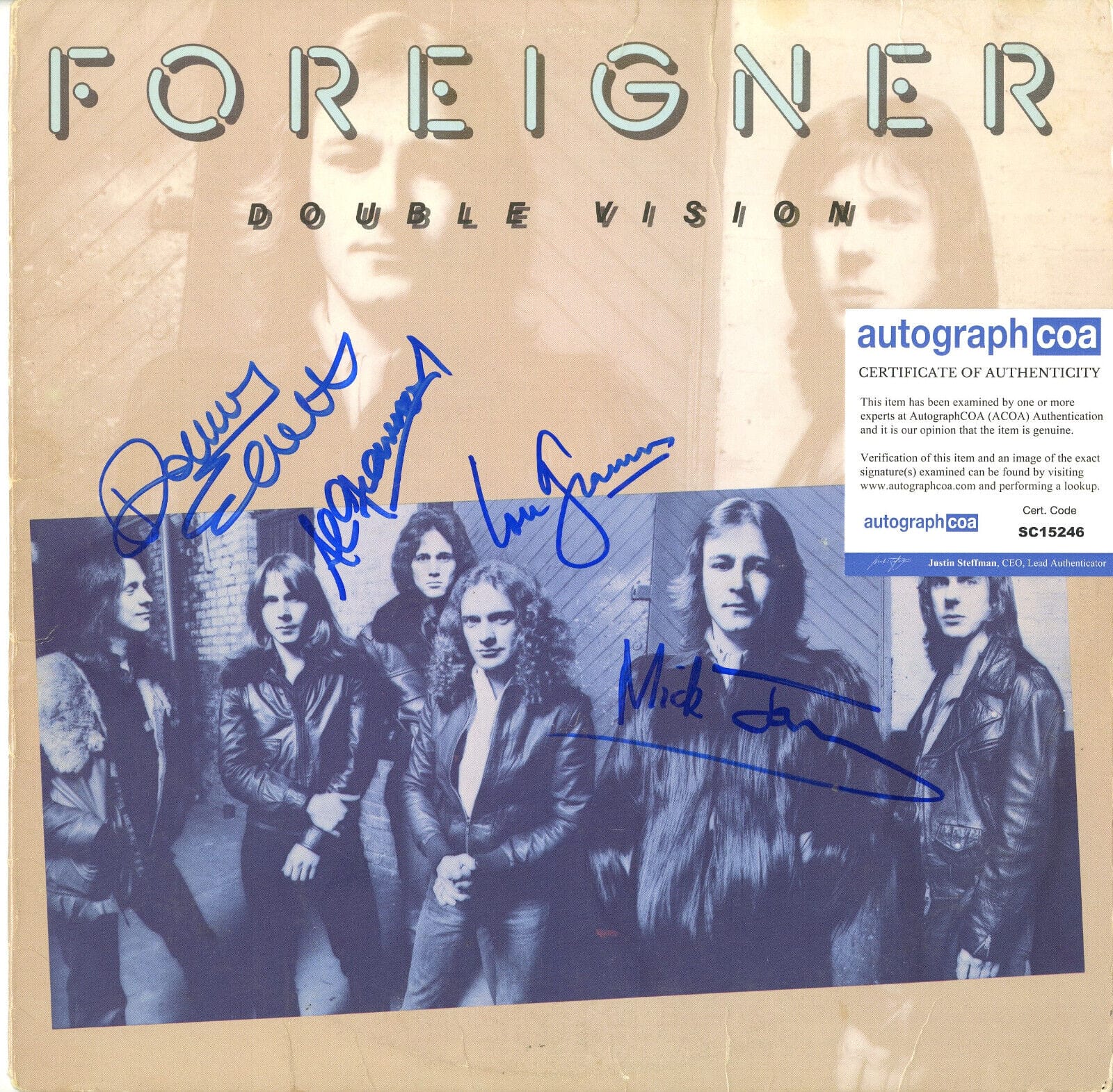 Foreigner Double Vision Signed Vinyl Record ACOA, Lou, Mick, Al and ...