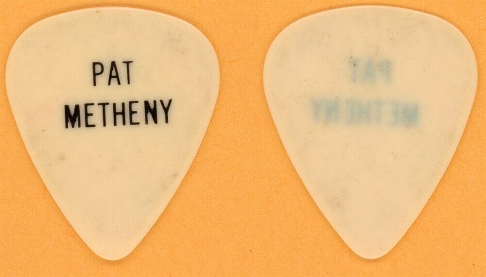 Pat Metheny signature White Original Guitar Pick - 1980's Tour | Autographia