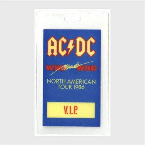 AC/DC 1986 Who Made Who concert vintage Band VIP Laminated Backstage ...