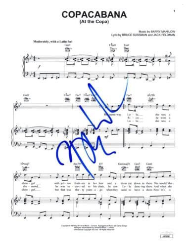 Barry Manilow Signed Autograph Copacabana (At the Copa) Sheet Music w ...