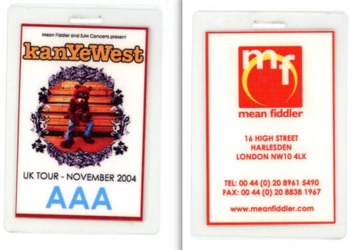 Kanye West 2004 UK Tour AAA Artist Laminated Backstage Pass | Autographia