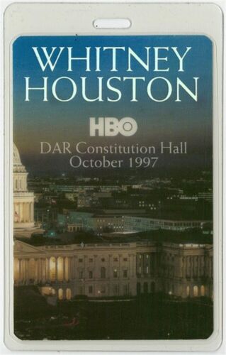 Whitney Houston 1997 HBO DAR Constitution Hall Laminated Backstage Pass ...