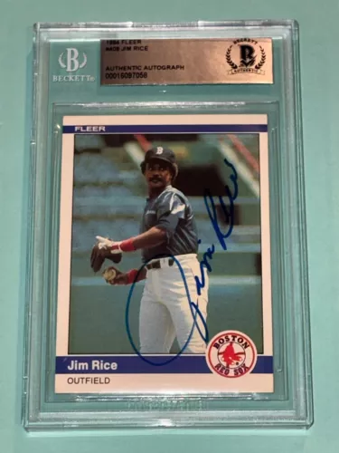 JIM RICE Signed 1984 FLEER Card #408 Beckett Authenticated BAS ...