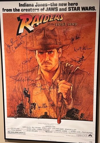 Raiders of the Lost Ark CAST SIGNED Indiana Jones poster Harrison Ford ...