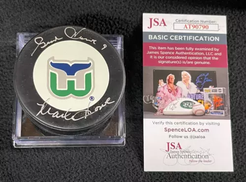 Gordie Howe & Mark Howe Signed Hartford Whalers Official Game Puck JSA ...
