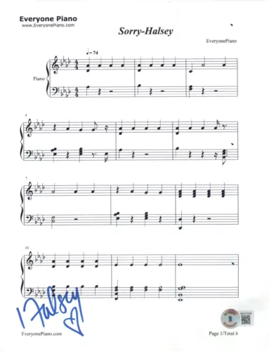 Halsey Signed Autograph Sorry Song Sheet Music 8.5x11 Print Beckett COA ...