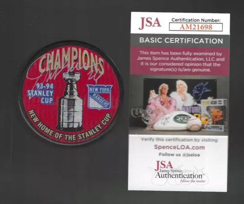 Joe Kocur Signed New York Rangers 1994 Stanley Cup Puck JSA COA Signed ...