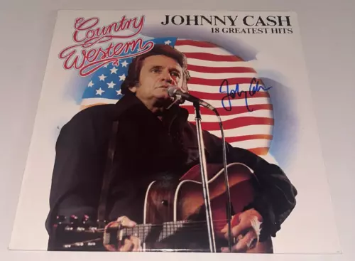 JOHNNY CASH Signed 18 Greatest Hits LP ALBUM COVER Beckett (BAS) LOA ...