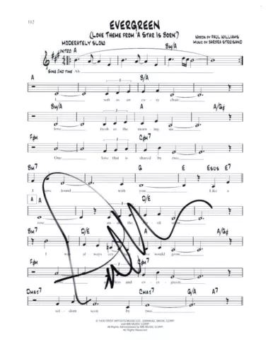 Paul Williams Signed Autograph Evergreen Sheet Music w/ Barbra ...